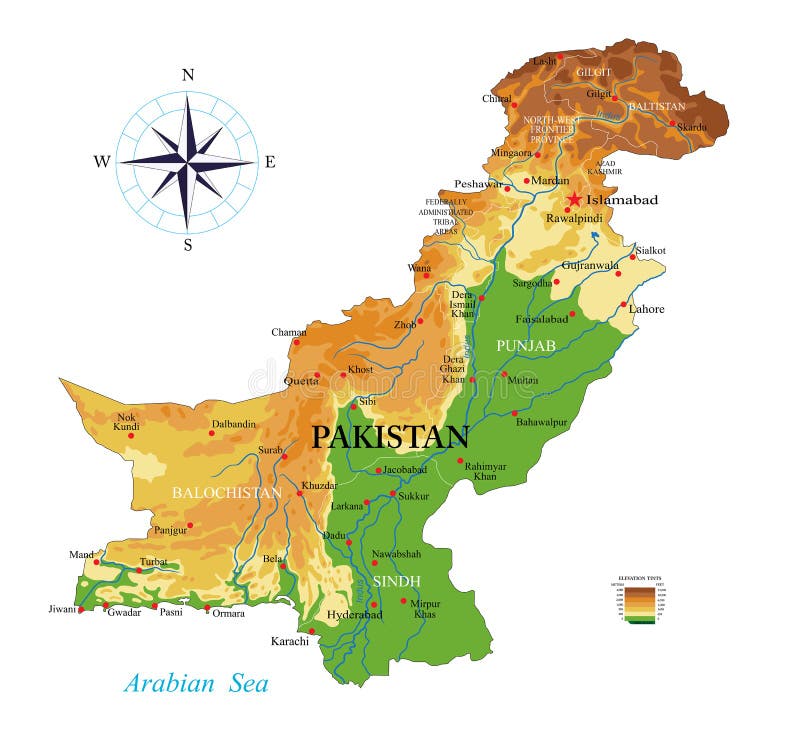 Pakistan, 3D relief map stock illustration. Illustration of pakistan ...