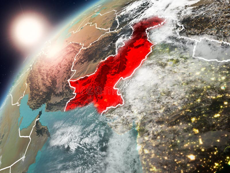 Pakistan on Planet Earth in Sunset Stock Illustration - Illustration of ...