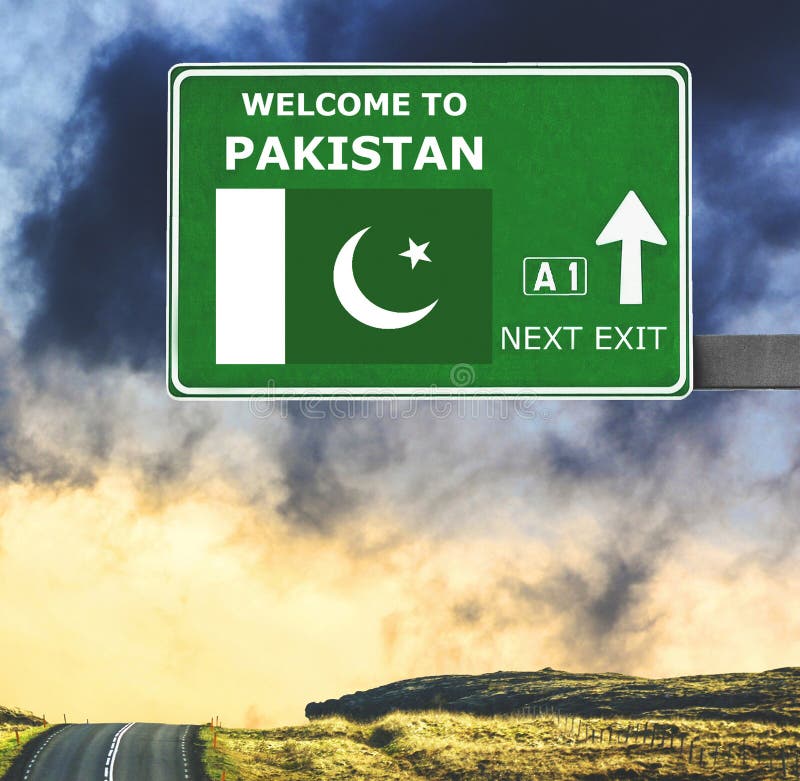 Pakistan Road Sign Against Clear Blue Sky Stock Image - Image of blue ...