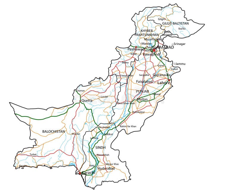 Pakistan Road and Highway Map. Stock Vector - Illustration of country ...