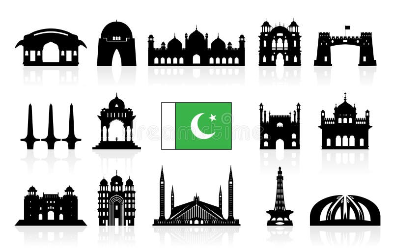 Pakistan Travel Landmarks Icon Set. Stock Vector - Illustration of ...