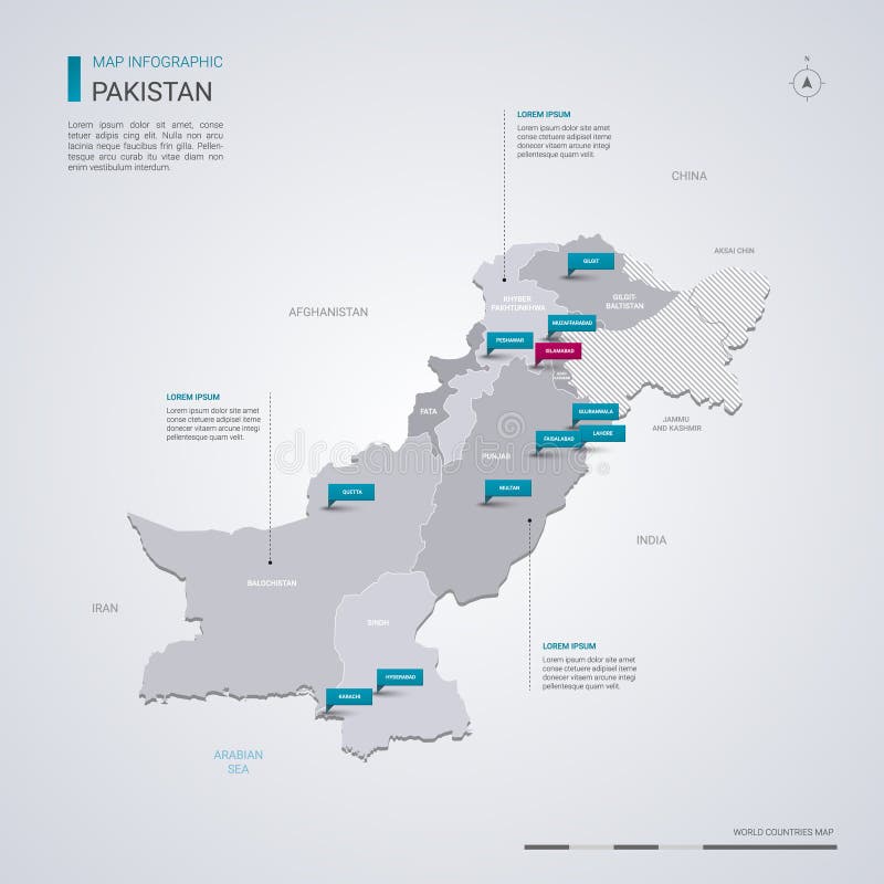 Pakistan Vector Map with Infographic Elements, Pointer Marks Stock ...