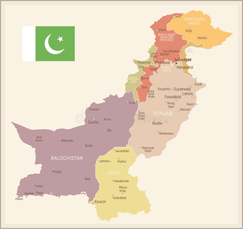 Pakistan - Vintage Map and Flag - Illustration Stock Illustration ...