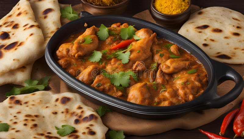 Pakistani Chicken Karahi with Naan in Traditional Dish Stock ...