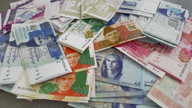 Pakistani Currency Notes of Various Denominations Closeup View Stock ...