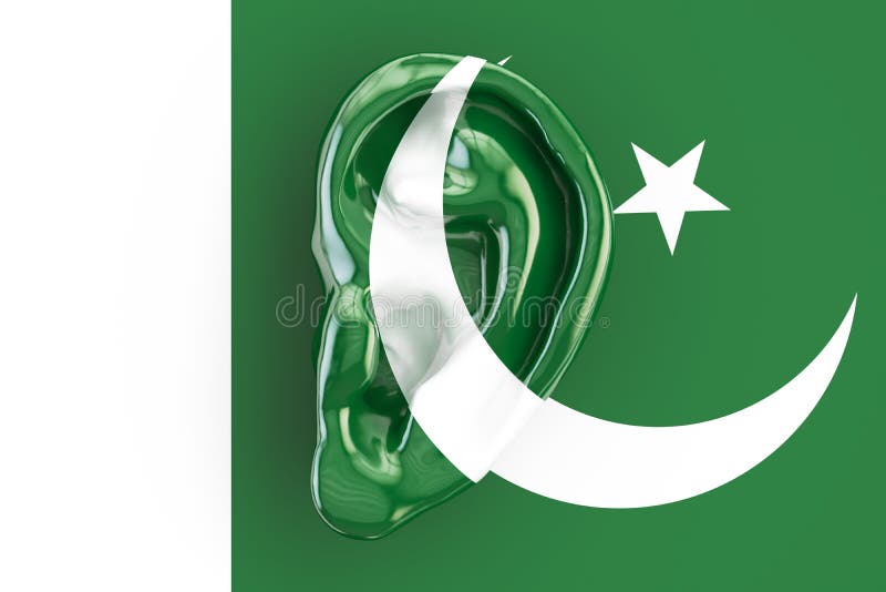 Pakistani Intelligence Concept, Ear on the Flag of Pakistan. 3D Stock ...