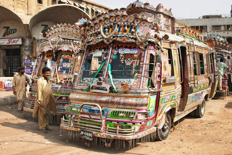 Pakistani local buses editorial stock image. Image of transportation ...