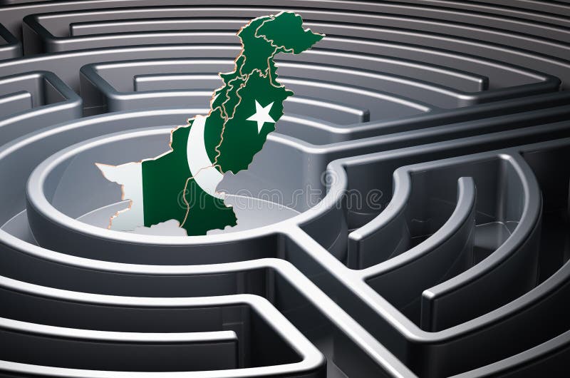 Pakistani Map Inside Labyrinth, 3D Rendering Stock Illustration ...