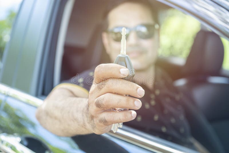 Pakistani Muslim Man Sit in Car and Showing Car Key Stock Image - Image ...