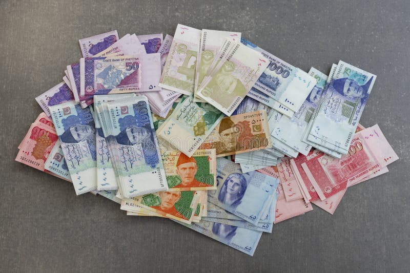 Pakistani Rupee Banknotes Spread on Gray Background Stock Image - Image ...