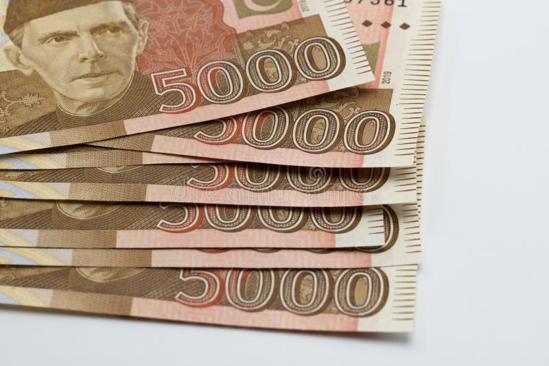Pakistan Currency Notes of 5000 Rupees New Banknotes Stock Image ...