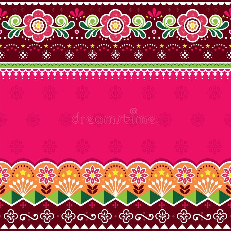 Pakistani or Indian Truck Art Vector Seamless Pattern with Flowers and ...