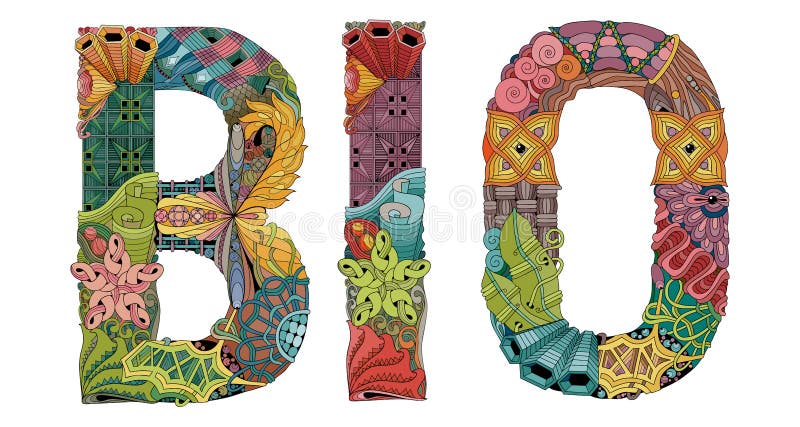 Palabra Bio Objeto Decorativo Del Zentangle Del Vector Ilustración del ...
