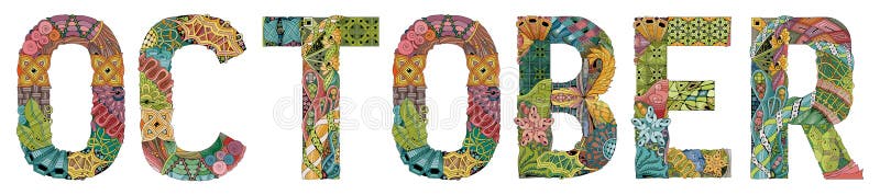 Palabra OCTUBRE Para Colorear Objeto Decorativo Del Zentangle Del ...