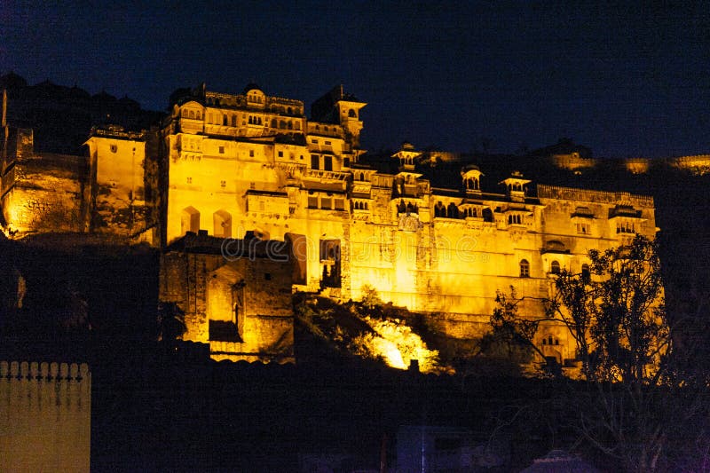 Palace of Bundi by Night, Bundi, Rajasthan, India Stock Photo - Image ...