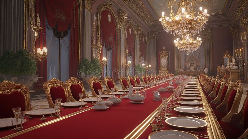 Palace Dining Room, Grand Table Setting, Opulent Decor, Red Carpet ...