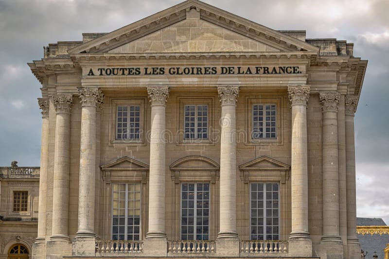 Palace Facade with Columns and Windows at Versailles Gardens, Paris ...