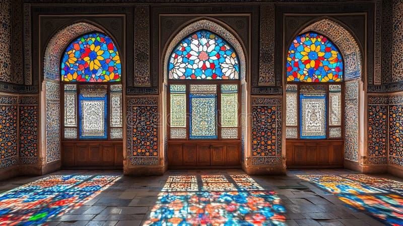 Palace Interior Colorful Stained Glass Windows Cast Light Patterns ...