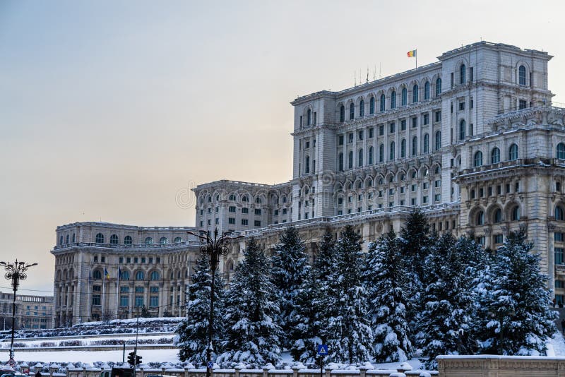 Palace of the Parliament, Bucharest, Romania - Winter Scene Stock Image ...