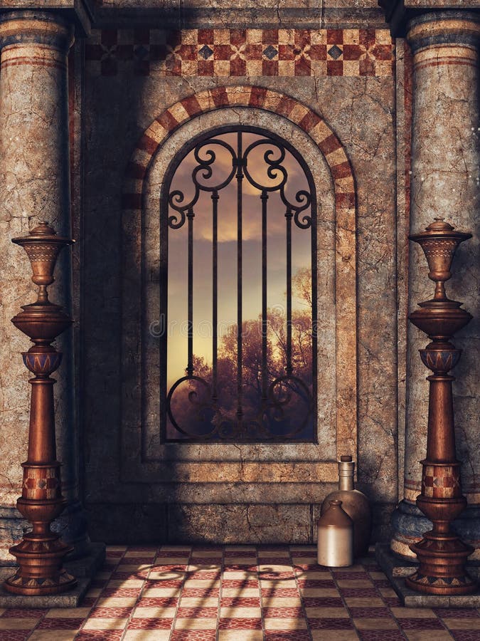 Fantasy Window With Lanterns Stock Illustration - Illustration of ...