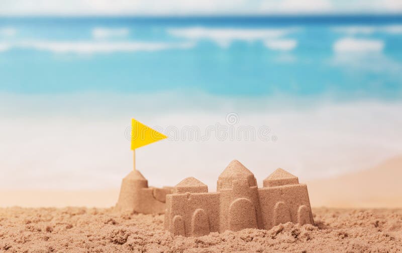 The Palaces of Sand, Yellow Flag on Beach. Stock Image - Image of ...