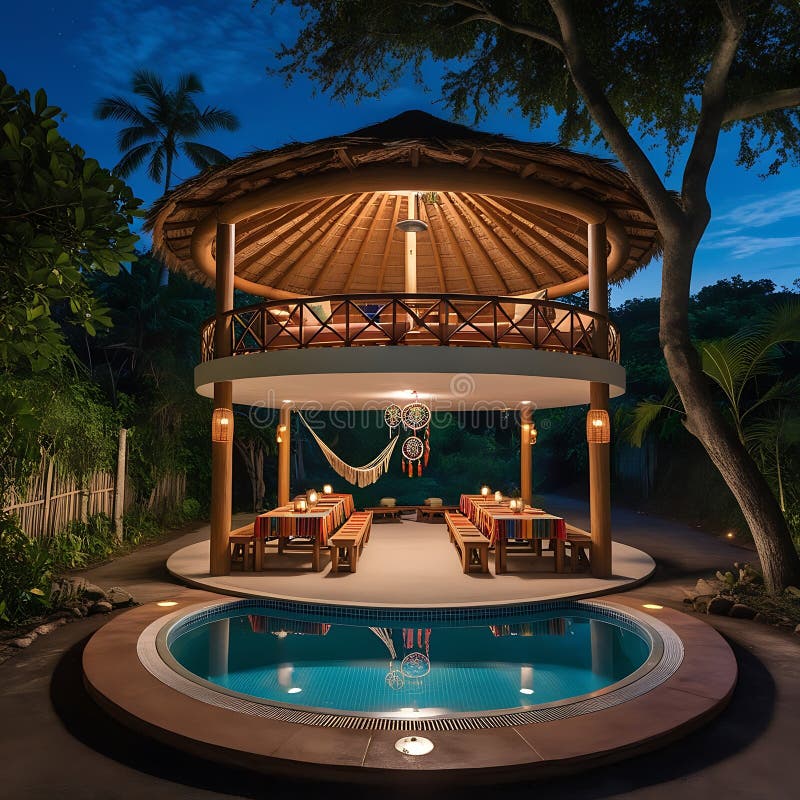 The Palapa Has a Round Base with Three Levels with Swimming Pool and a ...