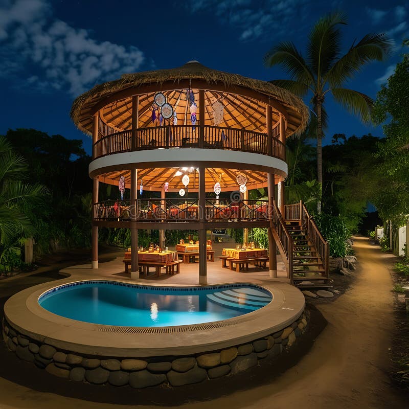 The Palapa Has a Round Base with Three Levels with Swimming Pool and a ...
