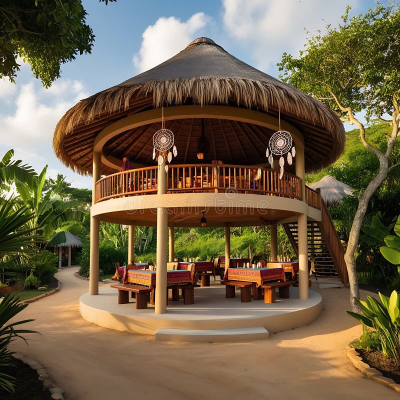 The Palapa Has a Round Base with Three Levels with Swimming Pool and a ...