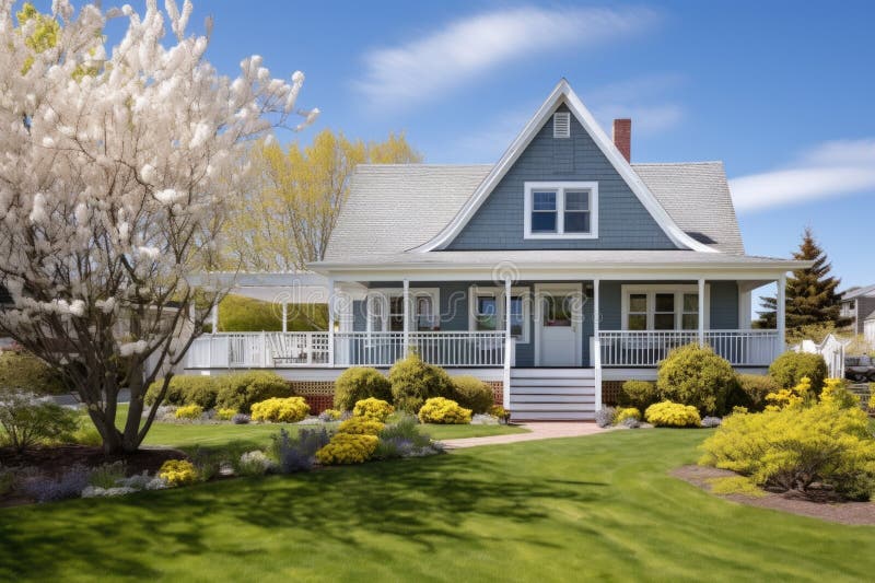 Palatial Cape Cod House Featuring a Side Gable Roof and Front Garden ...
