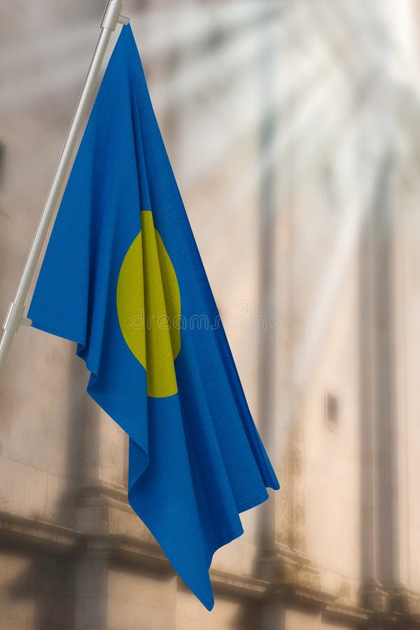 Palau National Flag. Render 3D Stock Illustration - Illustration of ...