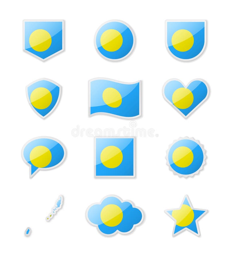 Palau - Set of Country Flags in the Form of Stickers of Various Shapes ...