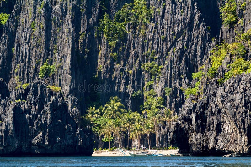Palawan Beach and Limestone Cliffs Stock Image - Image of palm, island ...