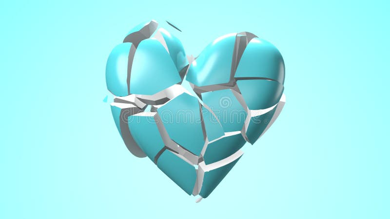 Pale Blue Broken Heart Objects in Pale Blue Background. Heart Shape ...
