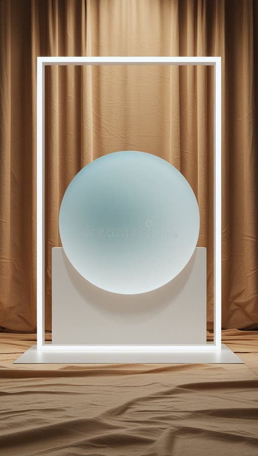Pale Blue Circle on White Platform within Illuminated White Frame ...
