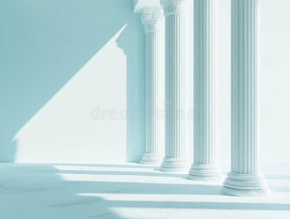 Pale Blue Columns 3D Render, Minimalist Architecture Stock Illustration ...