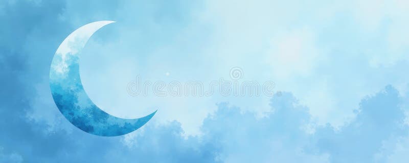 Pale Blue Crescent Moon, Soft Watercolor Wash , Blue, New Moon Stock ...