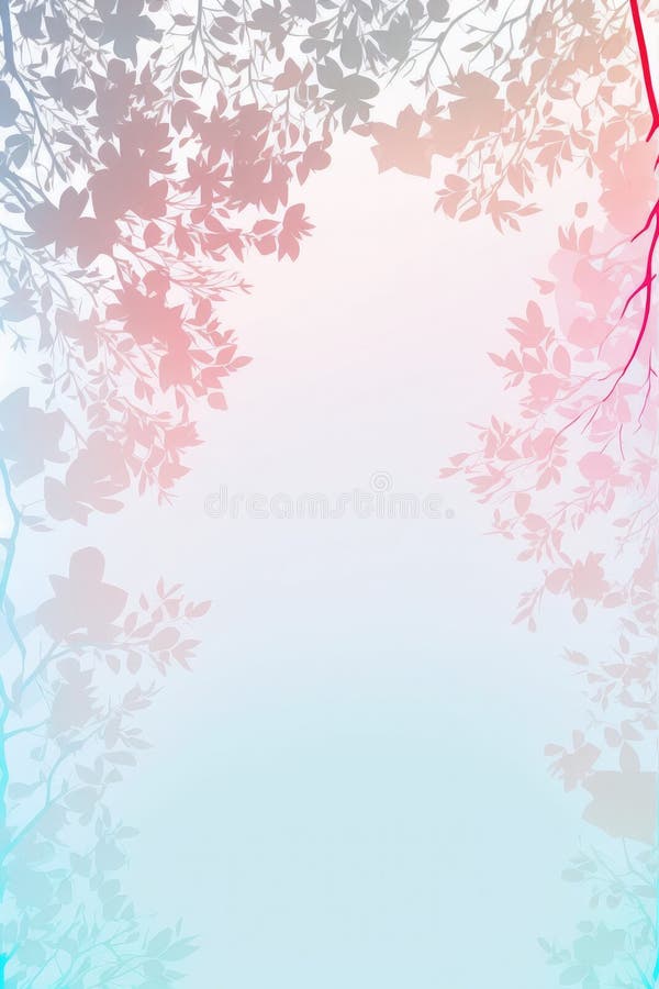 Pale Blue Light Pink Background Silhouettes Leafy Branches Vertical ...