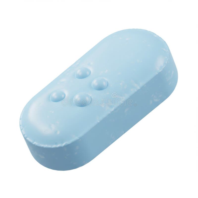 Pale Blue Oval Pill with Three Dots on White Background Stock ...