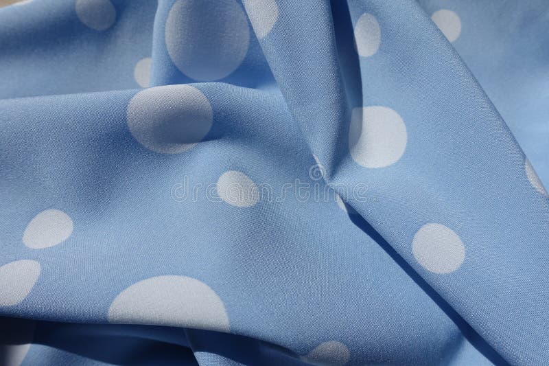Pale Blue Rayon Fabric with Polka Dot Pattern in Folds Stock Image ...