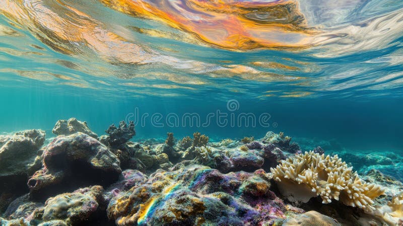 Pale Coral Reef and Fish in Tainted Waters, Environmental Crisis Stock ...