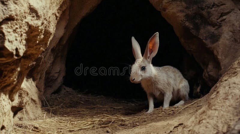 Pale Desert Rabbit in Sandy Burrow Entrance Stock Illustration ...