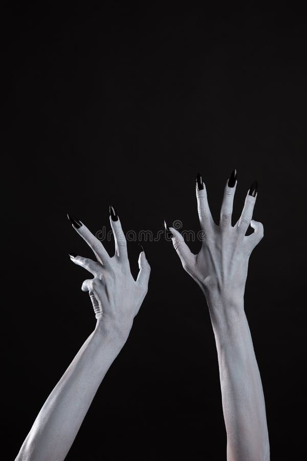 Pale Ghost Hands with Sharp Black Nails, Body Art Stock Photo - Image ...