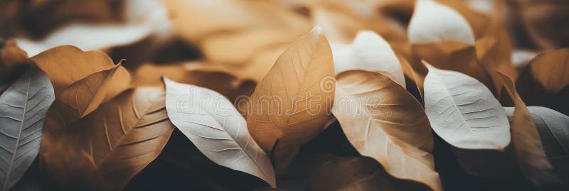 Pale Gold Autumn Leaves on Soft Focus Background Banner. Panoramic Web ...