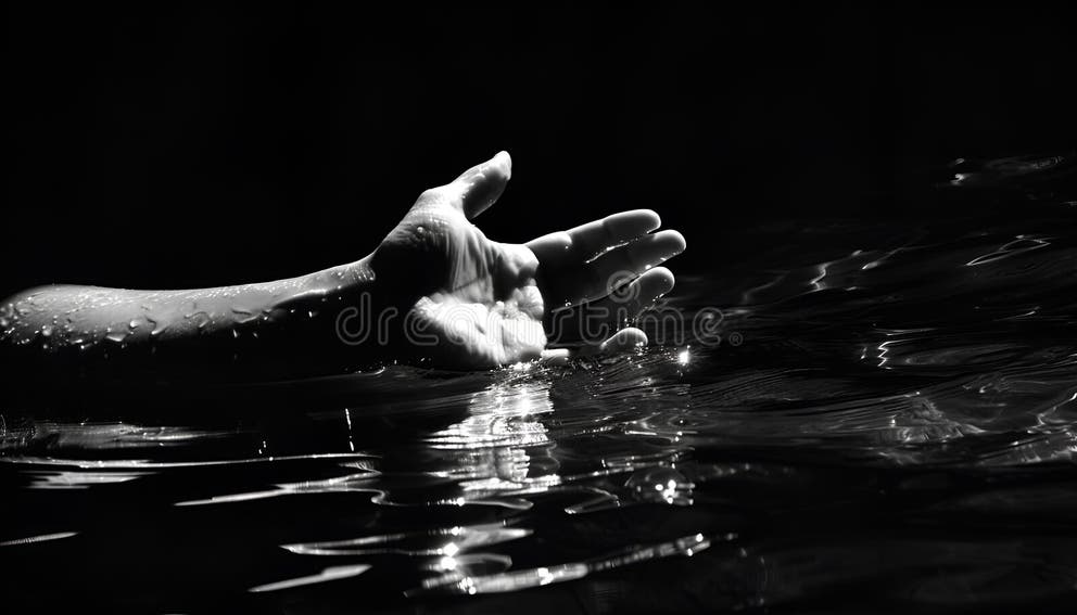 Pale Hand, Reaching from a Dark Pool, Grasping for Light Stock Photo ...