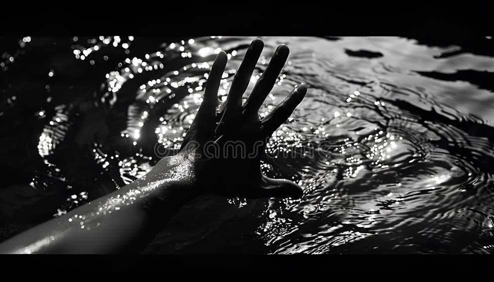 Pale Hand, Reaching from a Dark Pool, Grasping for Light Stock Image ...