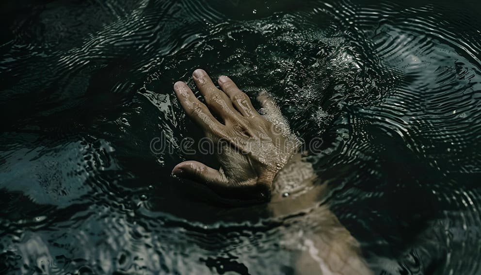 Pale Hand, Reaching from a Dark Pool, Grasping for Light Stock Photo ...