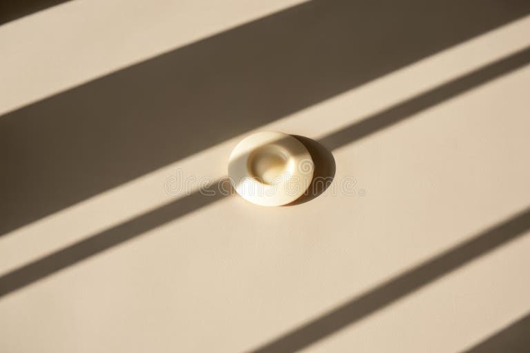 Off White Disc Shaped Object Beige Background Sunlight Shadows Stock ...