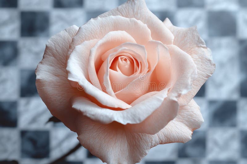 Pale Pink Rose Close Up Against Checkered Background Stock Illustration ...