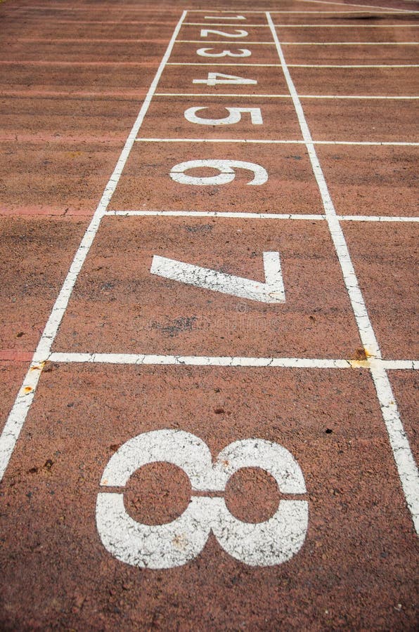 Pale Red Running Track with Number Stock Photo - Image of ground ...