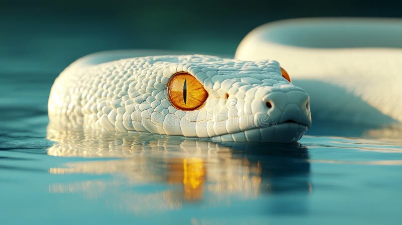 A Pale Serpent with Luminescent Eyes Coiled in the Water. Stock Photo ...